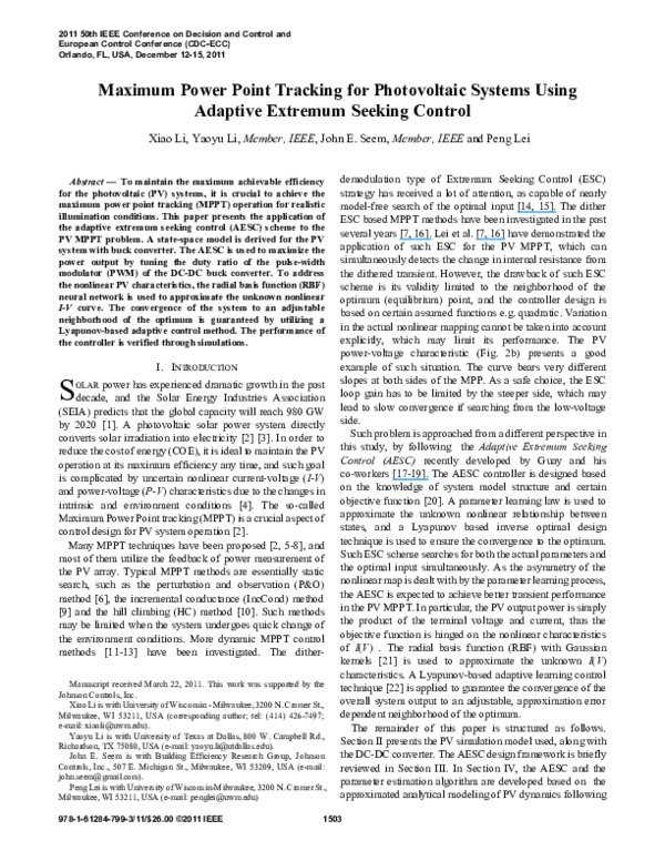 (PDF) Maximum Power Point tracking for photovoltaic systems with boost converter sliding mode ...