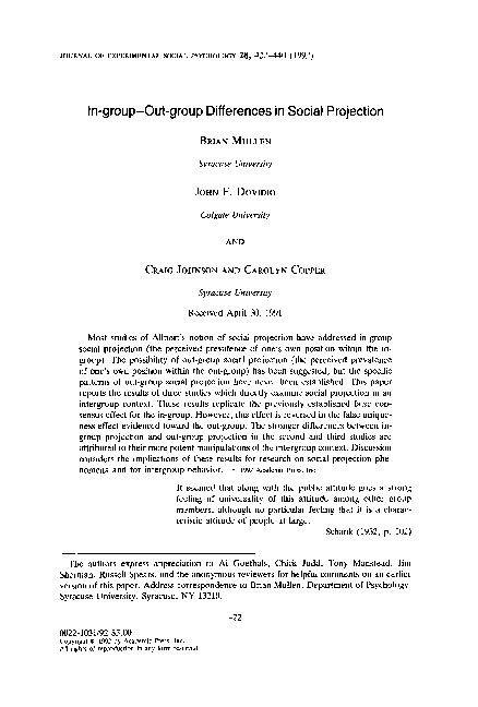(PDF) In-group-out-group differences in social projection