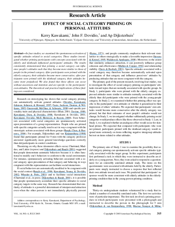 (PDF) Effect of social category priming on personal attitudes