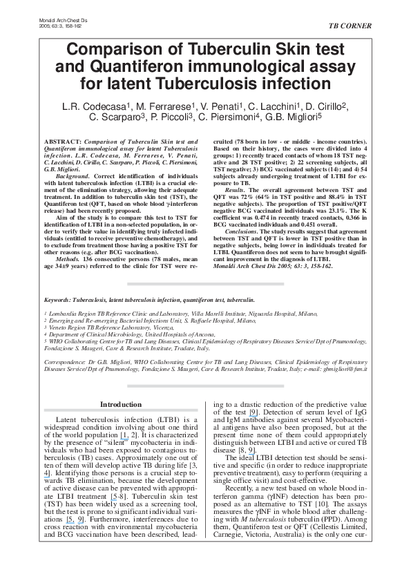 (PDF) T-SPOT. TB assay and tuberculin skin test for diagnosis and ...