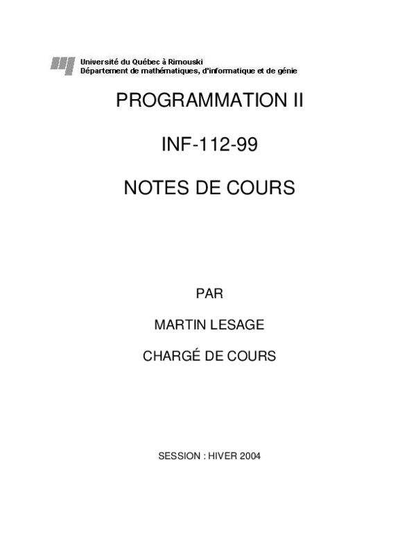 (PDF) Notes de cours de programmation objet en C++ (INF-112-99 ...
