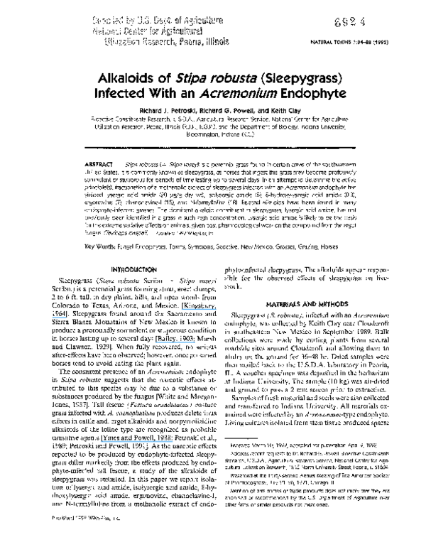 (PDF) Alkaloids of Stipa robusta (sleepygrass) infected with an ...