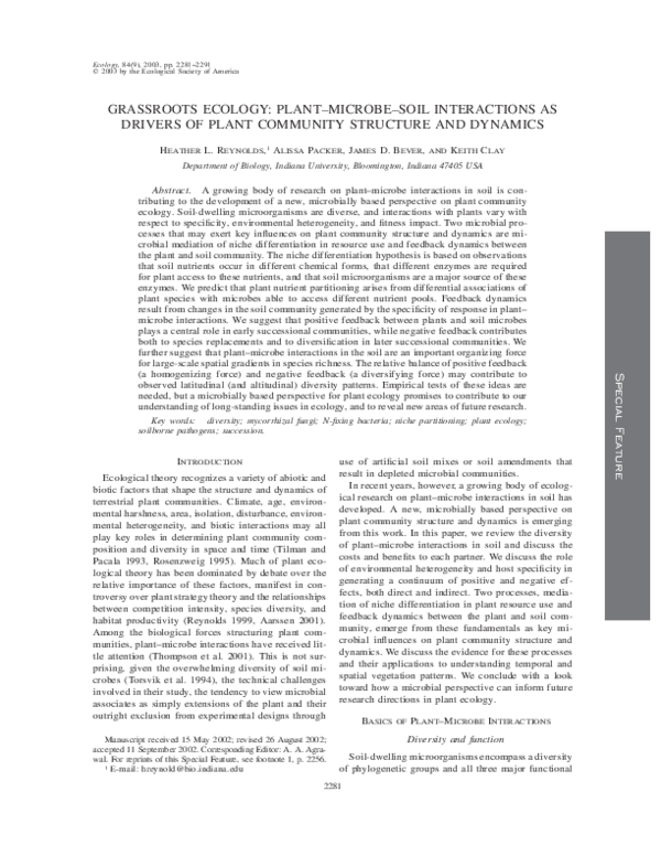 (PDF) Grassroots ecology: plant-microbe-soil interactions as drivers of plant community ...
