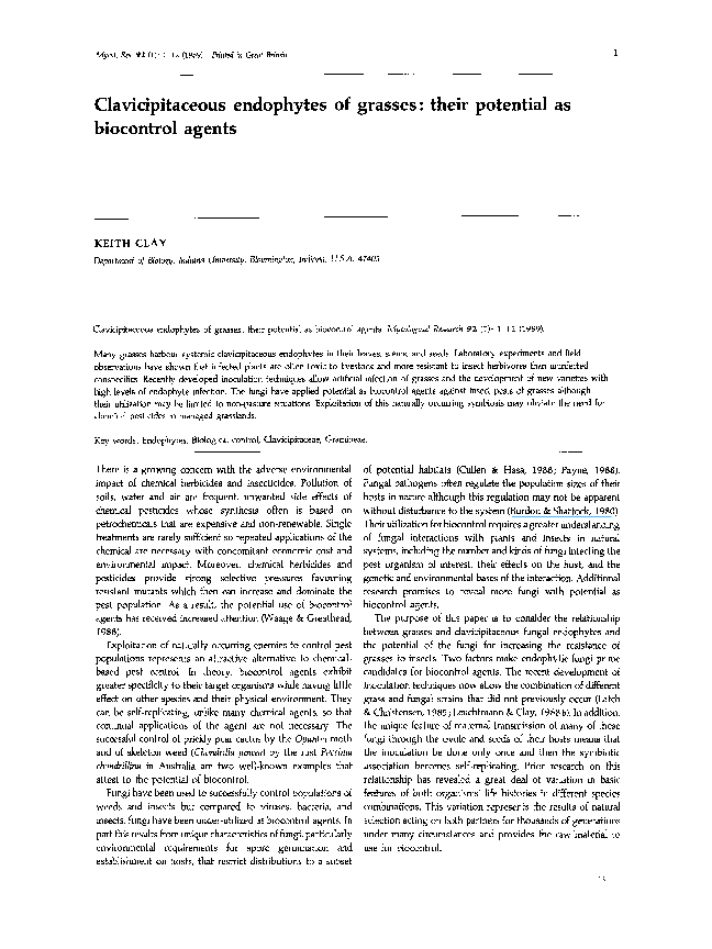 (PDF) Clavicipitaceous endophytes of grasses: their potential as ...