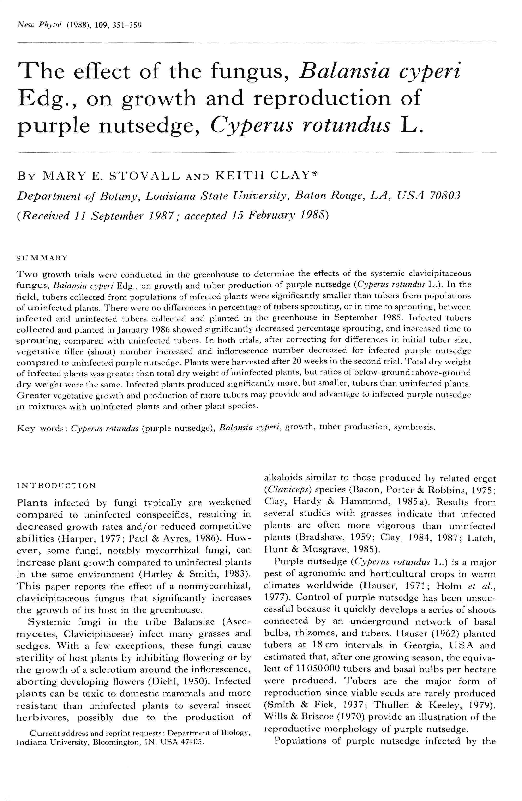 (PDF) The effect of the fungus, Balansia cyperi Edg., on growth and ...