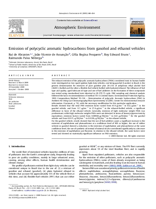 (PDF) Emission of polycyclic aromatic hydrocarbons from gasohol and ethanol vehicles