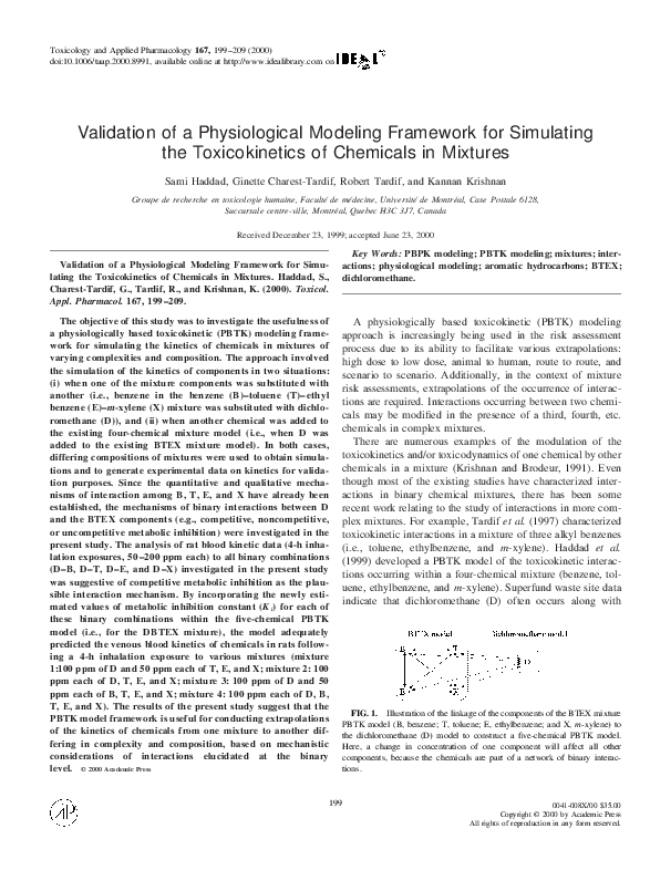 Pdf Validation Of A Physiological Modeling Framework For Simulating The Toxicokinetics Of