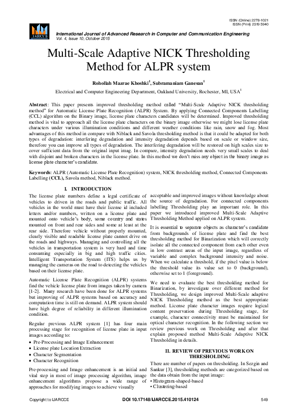 (PDF) Multi-Scale Adaptive NICK Thresholding Method for ALPR system