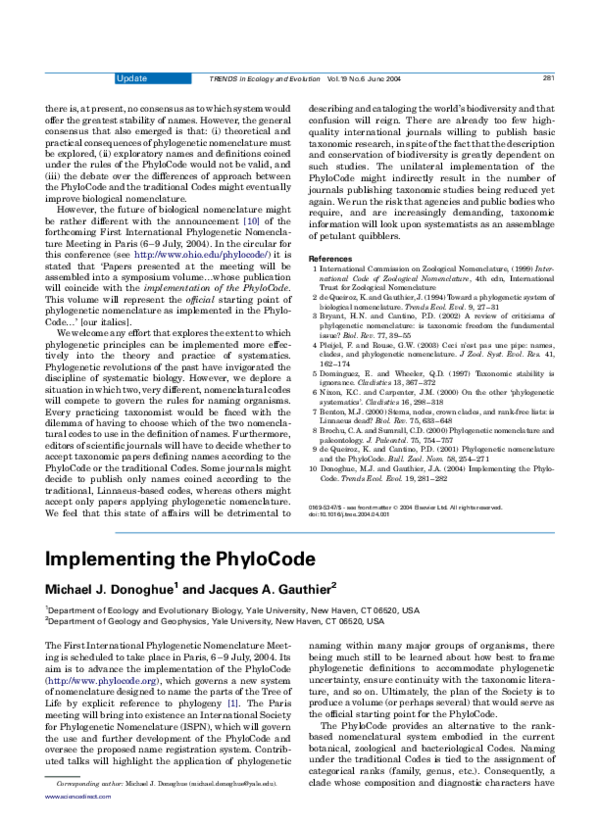 (PDF) Implementing the phylocode