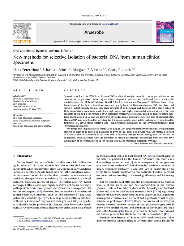 (PDF) New methods for selective isolation of bacterial DNA from human ...