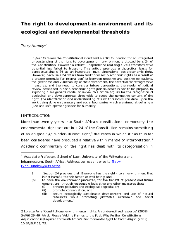 The right to development-in-environment and its ecological and ...
