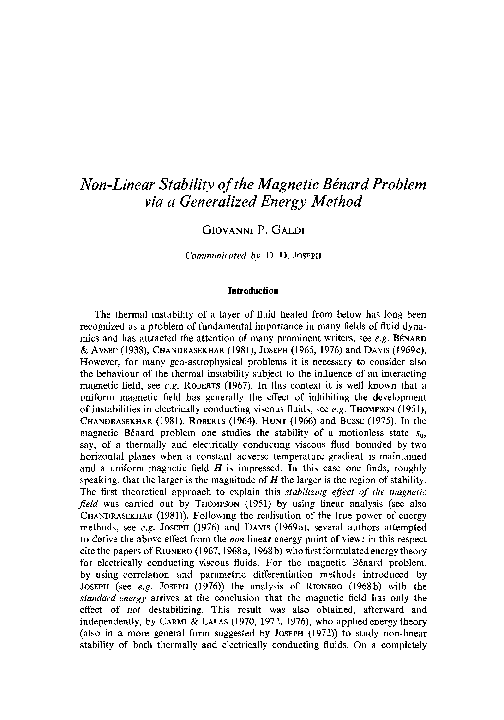 (PDF) Non-linear stability of the magnetic B nard problem via a ...