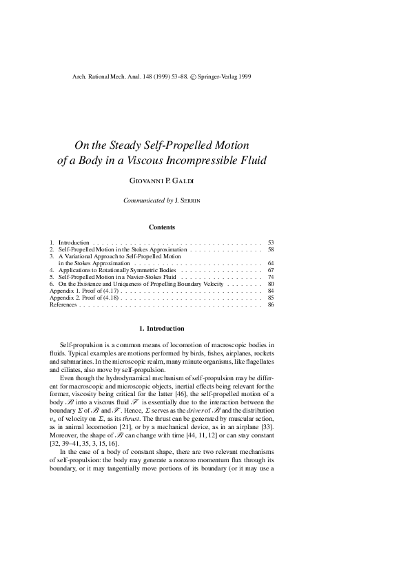 (PDF) On the Steady Self‐Propelled Motion of a Body in a Viscous ...