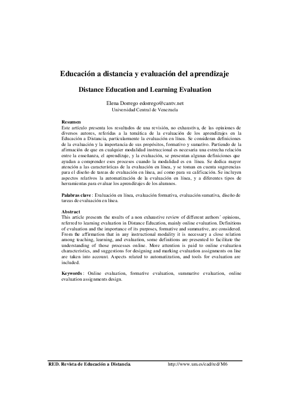 (PDF) Educación a distancia y evaluación del aprendizaje Distance ...