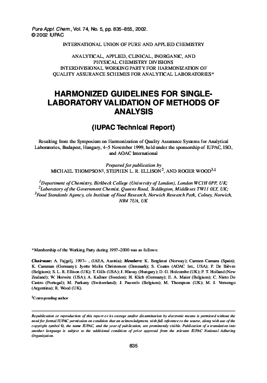 (PDF) Harmonized guidelines for single-laboratory validation of methods of analysis (IUPAC ...