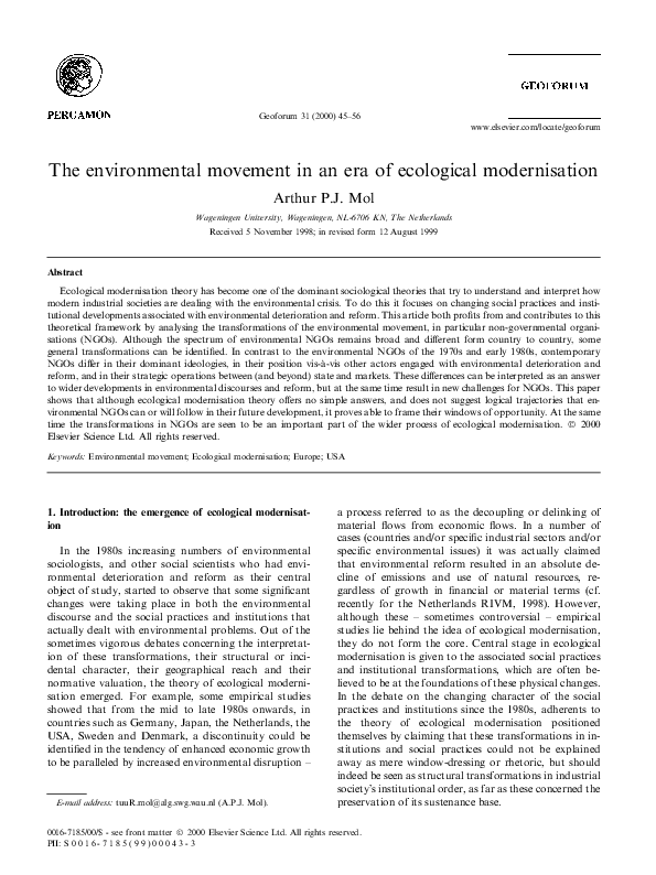 (PDF) The environmental movement in an era of ecological modernisation