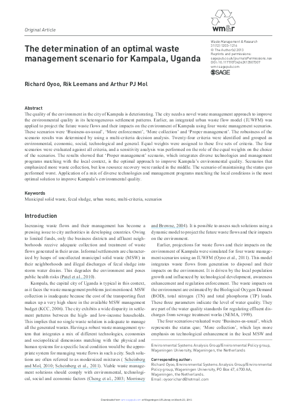 (PDF) The determination of an optimal waste management scenario for ...
