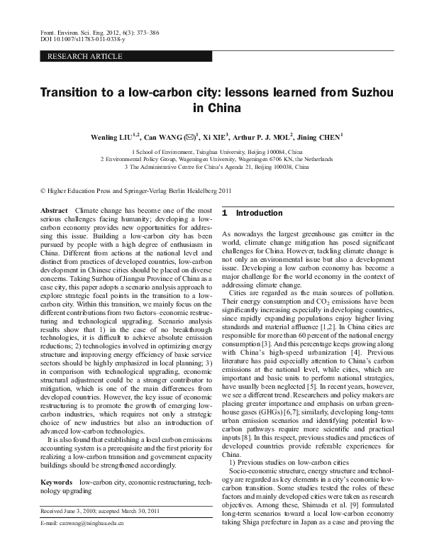 (PDF) Transition to a low-carbon city: lessons learned from Suzhou in China