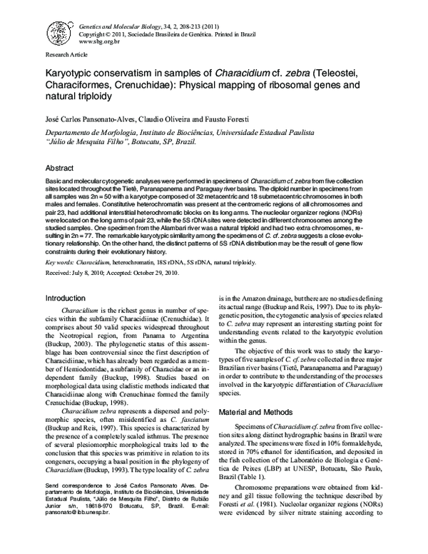 (PDF) Karyotypic conservatism in samples of Characidium cf. zebra ...