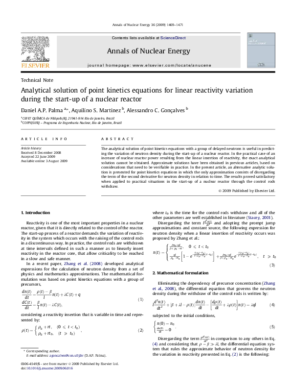 (PDF) Analytical solution of point kinetics equations for linear ...