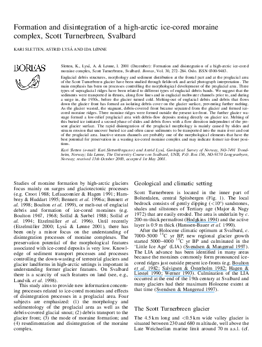 (PDF) Formation and disintegration of a high-arctic ice-cored moraine ...