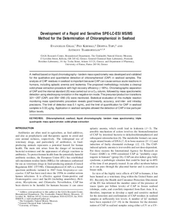 (PDF) Development of a rapid and sensitive SPE-LC-ESI MS/MS method for the determination of ...