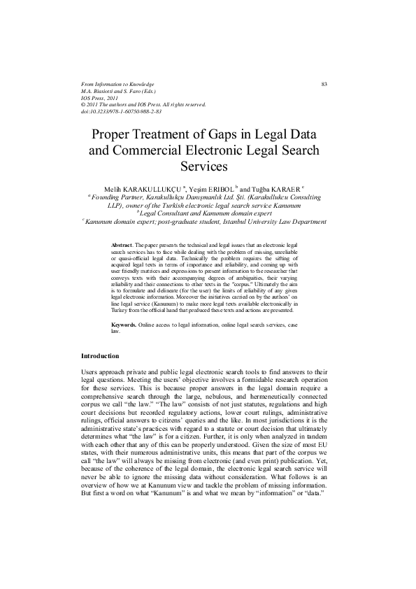 (PDF) Proper Treatment of Gaps in Legal Data and Commercial Electronic ...