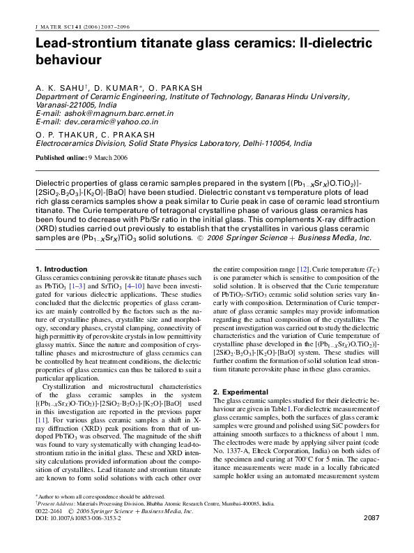 (PDF) Lead-strontium titanate glass ceramics: II-dielectric behaviour