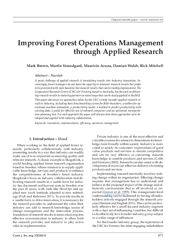 (PDF) Improving Forest Operations Management through Applied Research