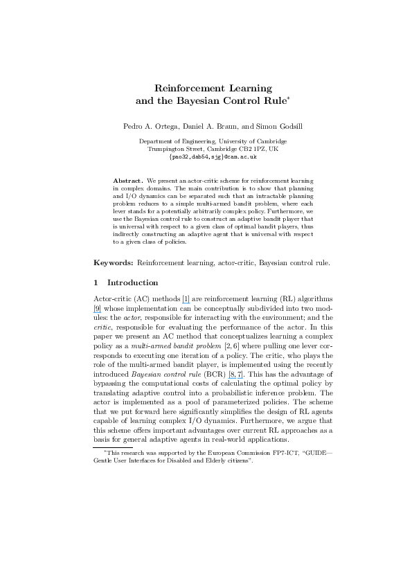 (PDF) Reinforcement Learning and the Bayesian Control Rule