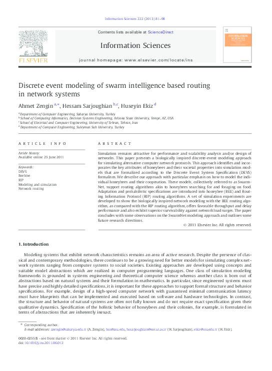 (PDF) Discrete event modeling of swarm intelligence based routing in network systems