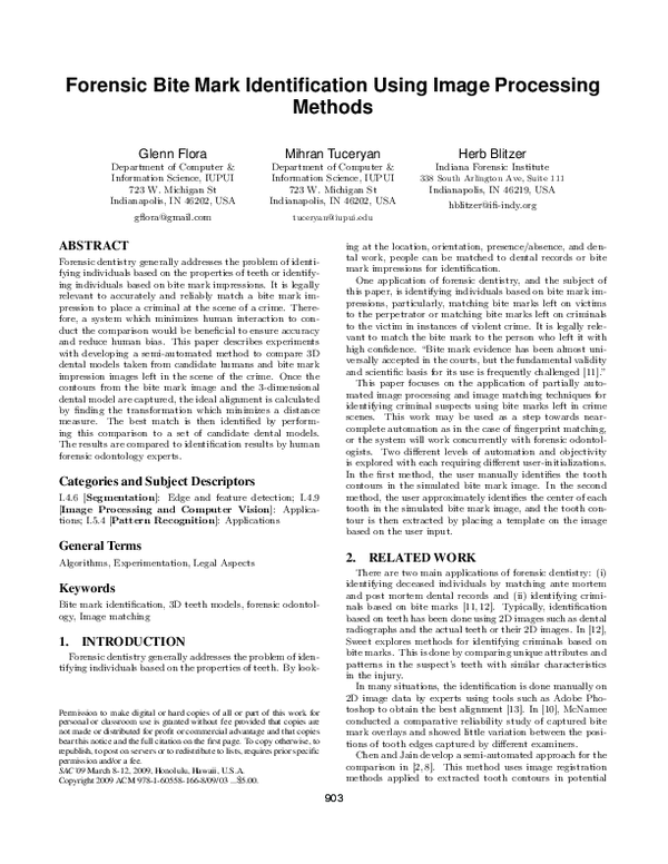 (PDF) Forensic bite mark identification using image processing methods