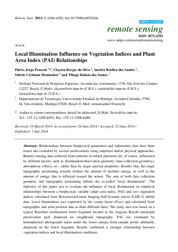 Pdf Local Illumination Influence On Vegetation Indices And Plant Area