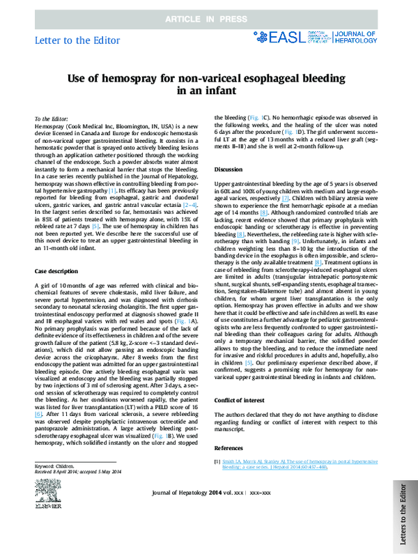 (PDF) Use of hemospray for non-variceal esophageal bleeding in an infant