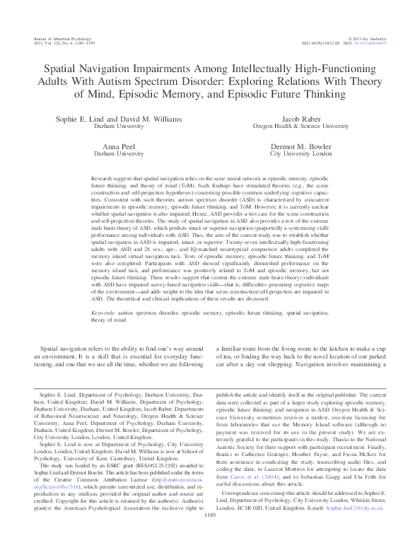 (PDF) Spatial navigation impairments among intellectually high-functioning adults with autism ...