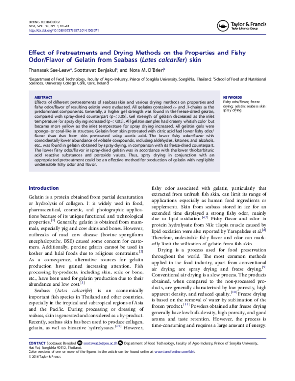 (PDF) Effect of Pretreatments and Drying Methods on the Properties and Fishy Odor/Flavor of ...