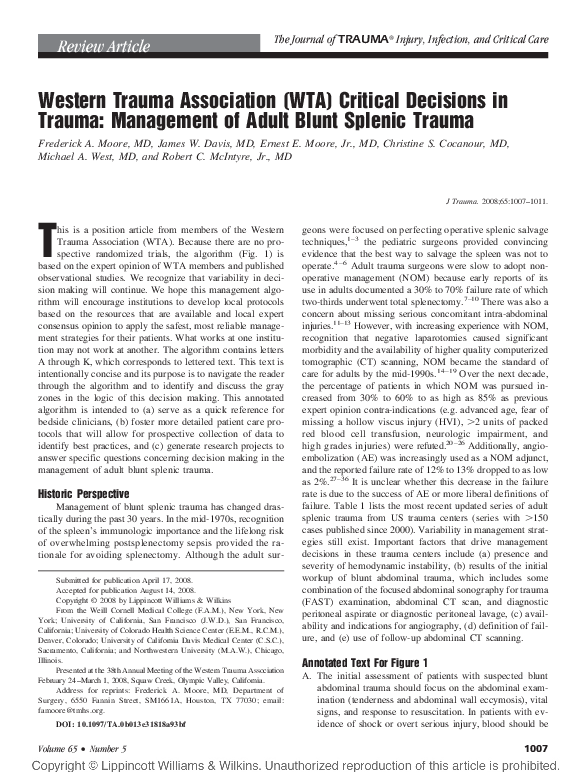 (PDF) Western Trauma Association (WTA) Critical Decisions in Trauma ...