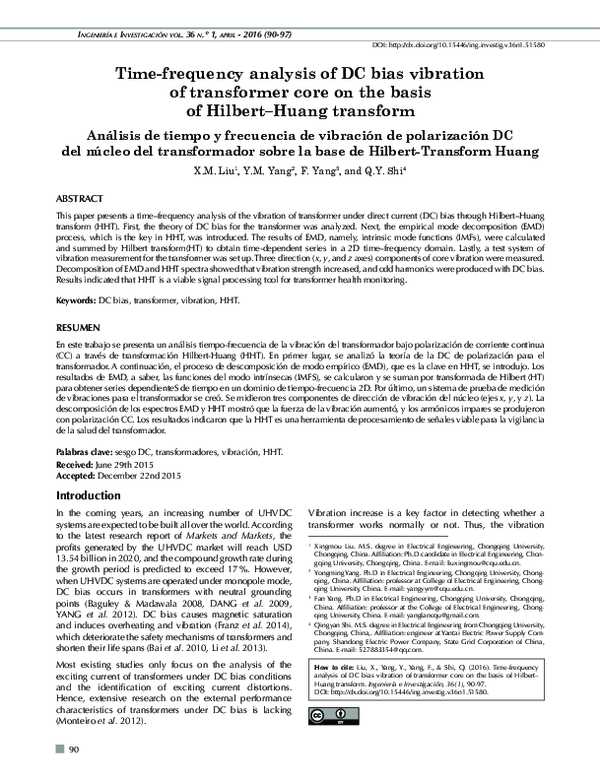 Time-frequency analysis of DC bias vibration of transformer core on the basis of Hilbert–Huang ...