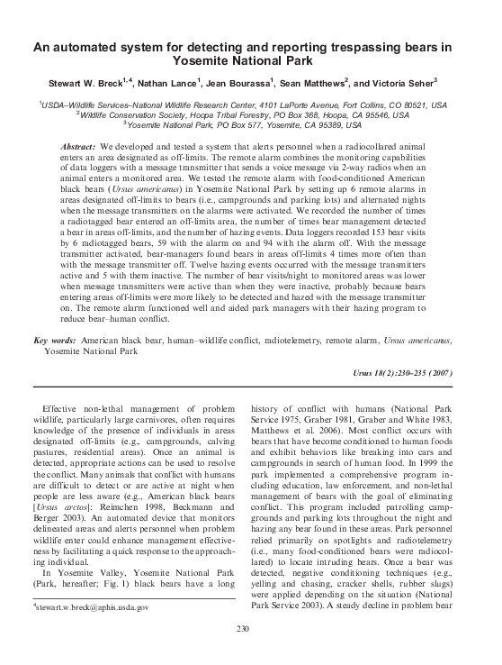 (PDF) An automated system for detecting and reporting trespassing bears ...