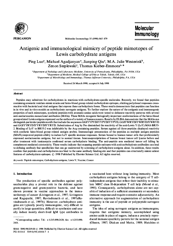 (PDF) Antigenic and immunological mimicry of peptide mimotopes of Lewis ...