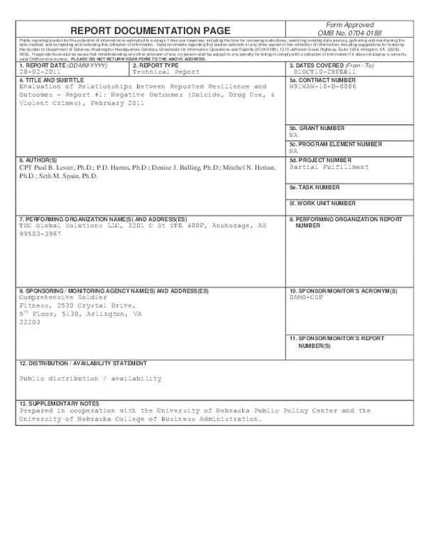 (PDF) EVALUATION OF RELATIONSHIPS BETWEEN REPORTED RESILIENCE AND ...
