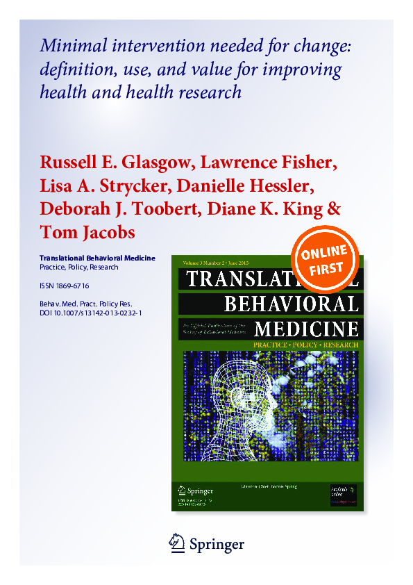 (PDF) Minimal intervention needed for change: definition, use, and ...