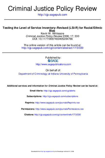 Pdf Testing The Level Of Service Inventory Revised Lsi R For Racial