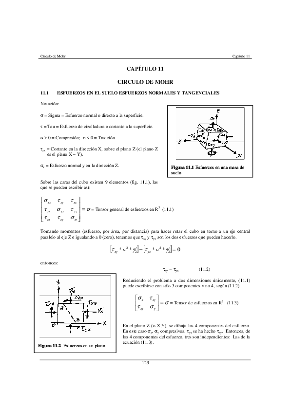 (PDF) CAPÍTULO 11 CIRCULO DE MOHR 11.1 ESFUERZOS EN EL SUELO ESFUERZOS NORMALES Y TANGENCIALES