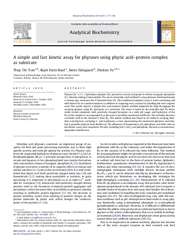 (PDF) A simple and fast kinetic assay for phytases using phytic acid ...