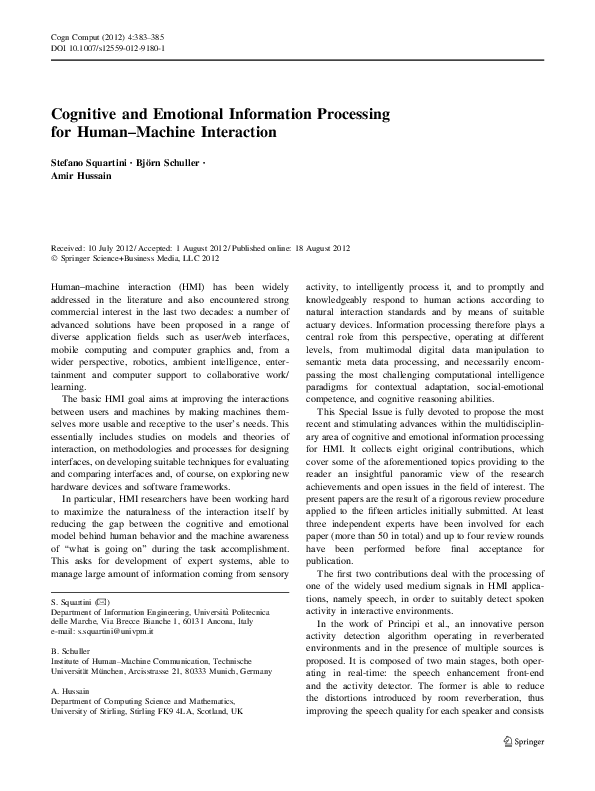 (PDF) Cognitive and Emotional Information Processing for Human–Machine ...