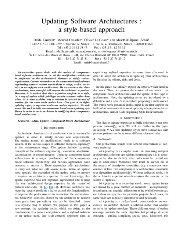 (PDF) Updating Software Architectures: a style-based approach