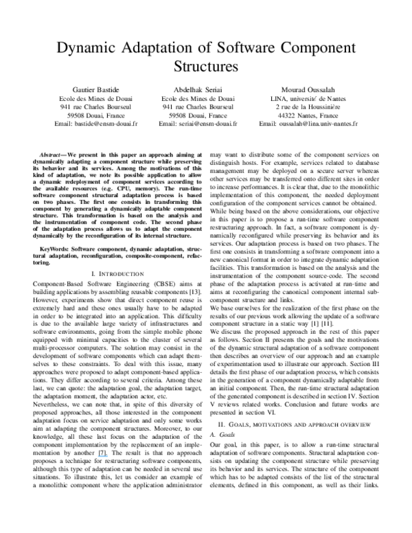 Pdf Dynamic Adaptation Of Software Component Structures