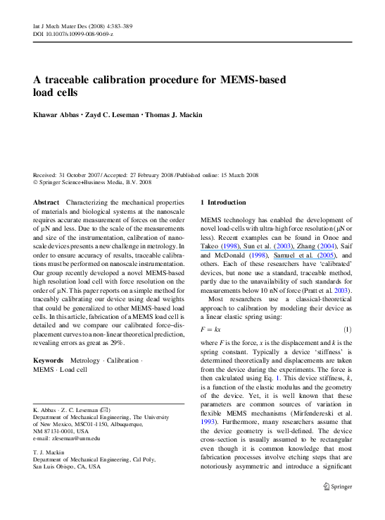 (PDF) A traceable calibration procedure for MEMS-based load cells