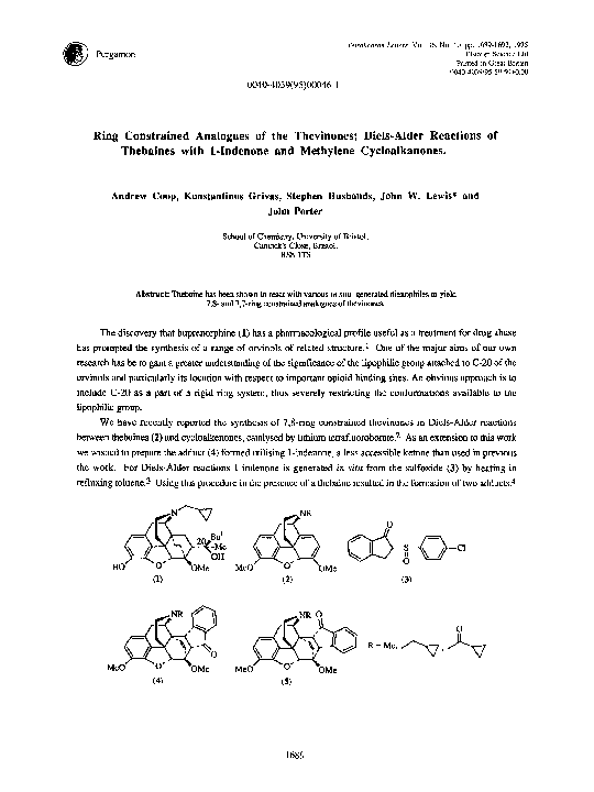 (PDF) Ring constrained analogues of the thevinones; Diels-Alder ...